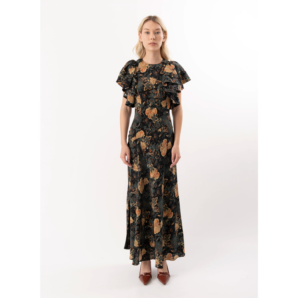 ULLA JOHNSON MARIAM SILK BIAS CUT FLUTTER SLEEVE DRES… - Gem